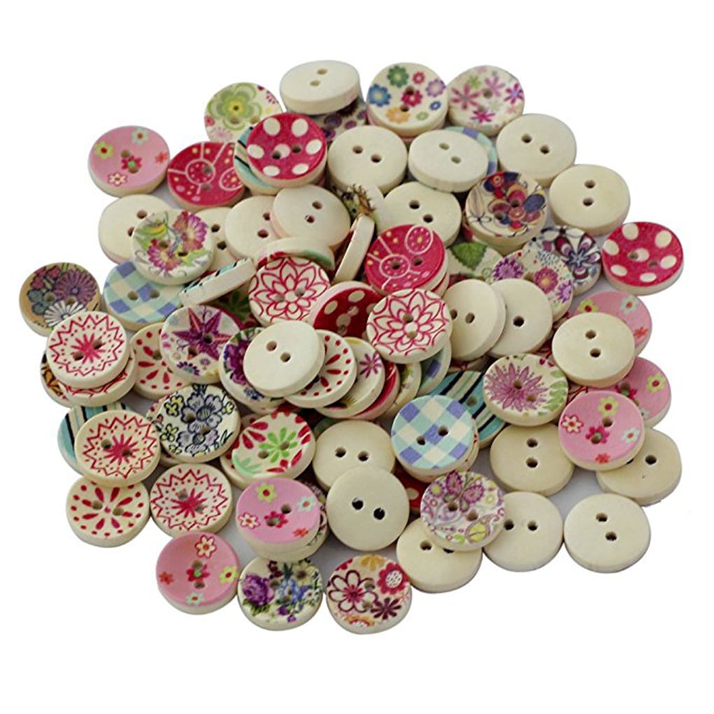 Flower Buttons Wooden 20mm Buttons Colourful Flowers Floral Buttons ...