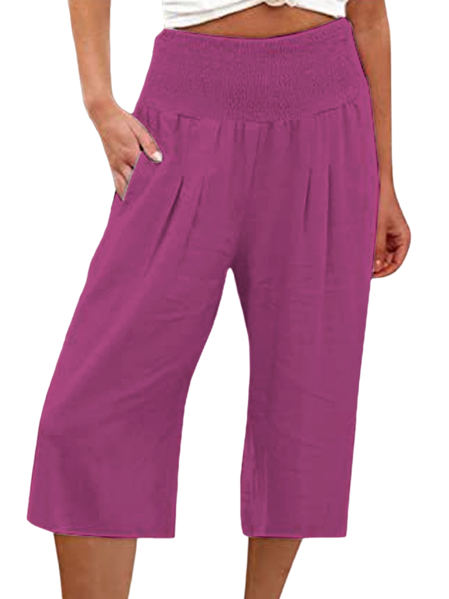 Frontwalk Womens Loose Capri Pants Palazzo Wide Leg Pants Summer Cotton