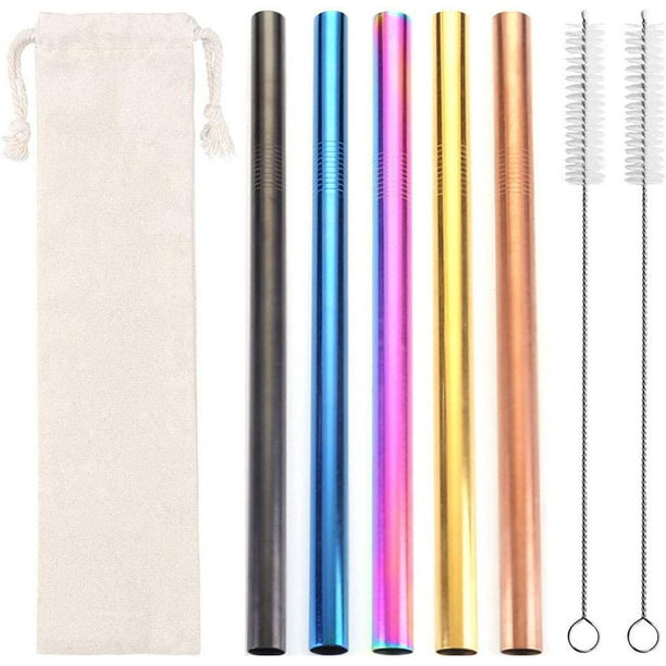 Reusable Metal Straws, 5 Stainless Steel Boba Straws Drinking Straws ...