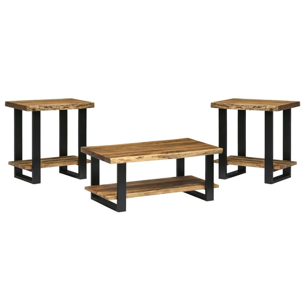 Alpine Natural Live Edge 42" Coffee Table and Set of 2 End Tables ...