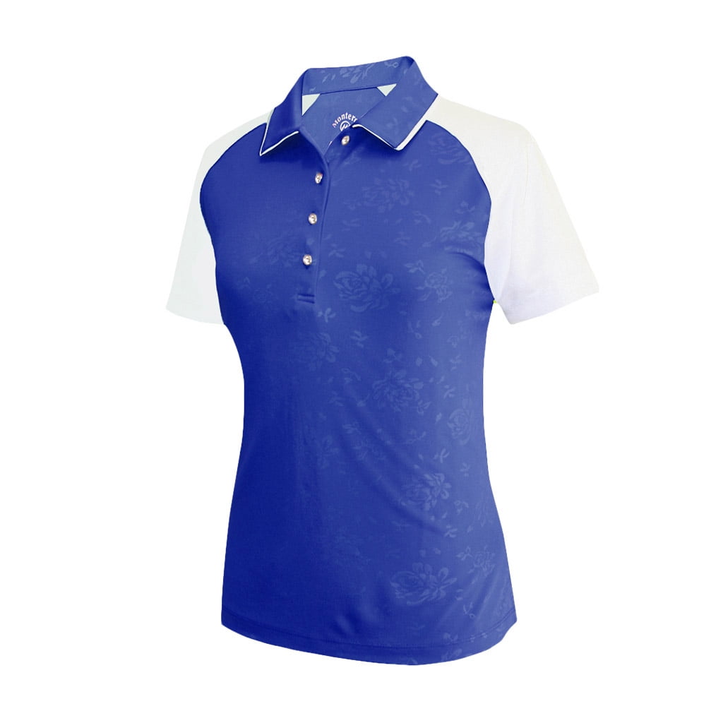 Monterey Club Women's Rose Emboss Contrast Golf Polo Shirt #2446 ...
