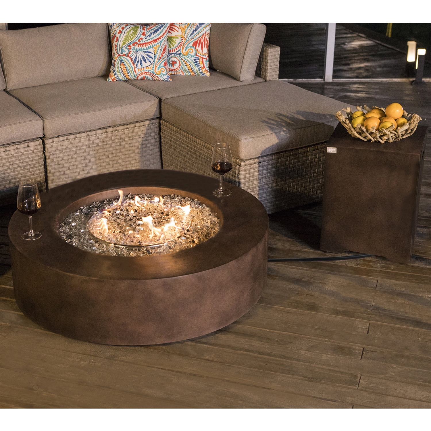 COSIEST 2-Piece Outdoor Propane Firepit Table Set Side Table with Tank ...