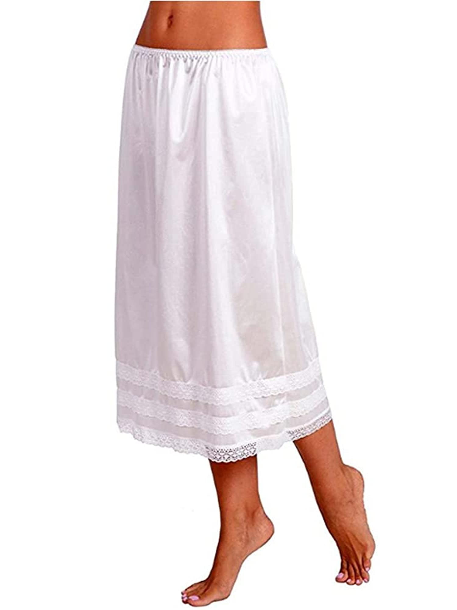 goowrom Women's Satin Half Slip Lace Long Underskirt Skirt Slip Long ...