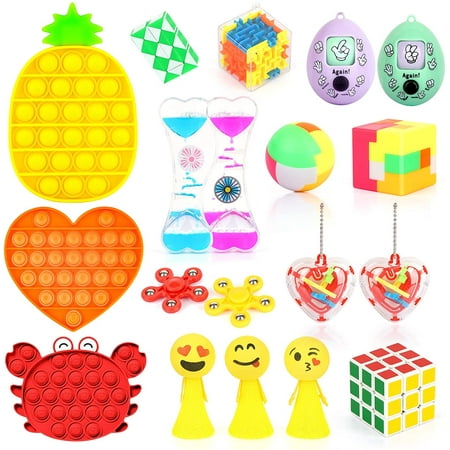 Fidget Toys Set with 3PCS Push Pop Bubble Sensory Toys, 18 Pack Stress ...