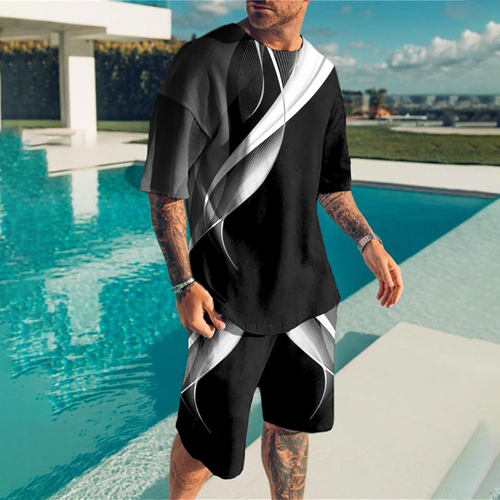 Vedolay Short Sets For Men Casual Mens 2 Piece Outfits Striped Short