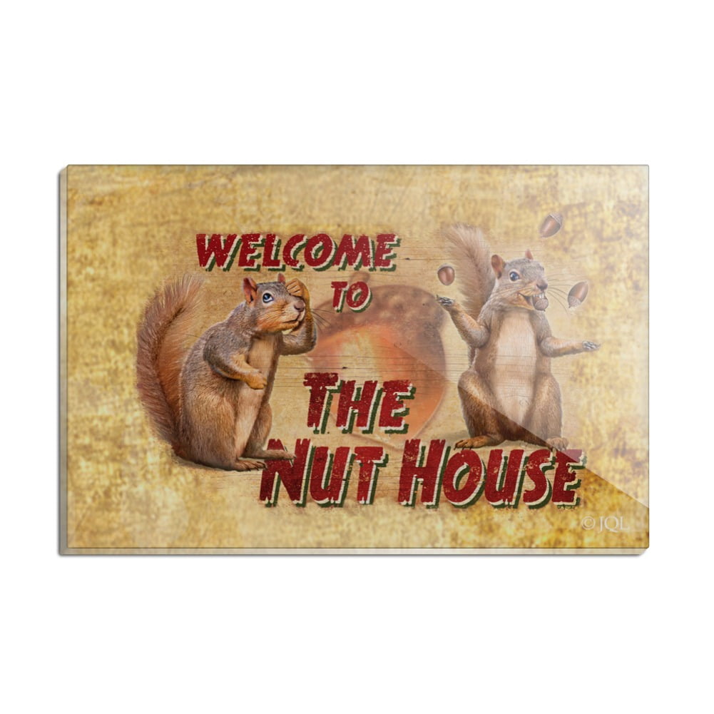 Welcome To The Nut House Juggling Squirrel Rectangle Acrylic Fridge ...