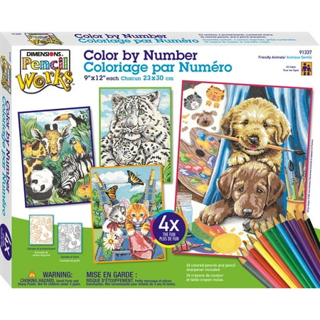 Pencil Works Color By Number Kit 9"X12" 4/Pkg-Friendly Animals ...