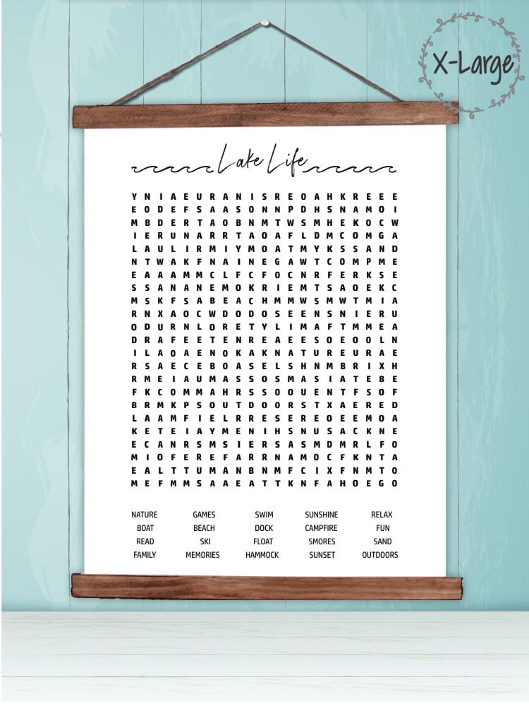 Wood, Canvas Sign, Lake Life Decor Word Search Puzzle Art Print ...