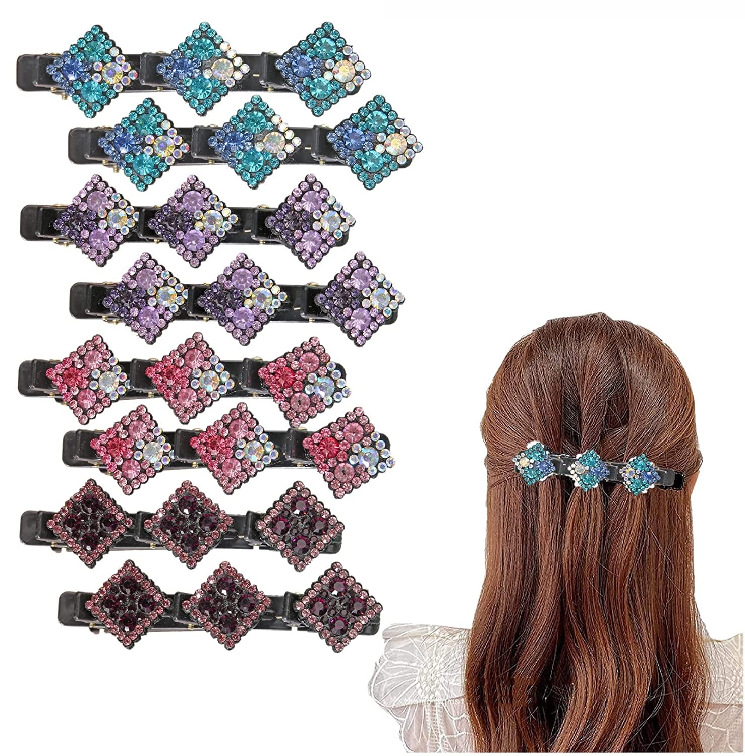 Braided Hair Clips Sparkling Crystal Stone Braided Hair Clips Duckbill ...