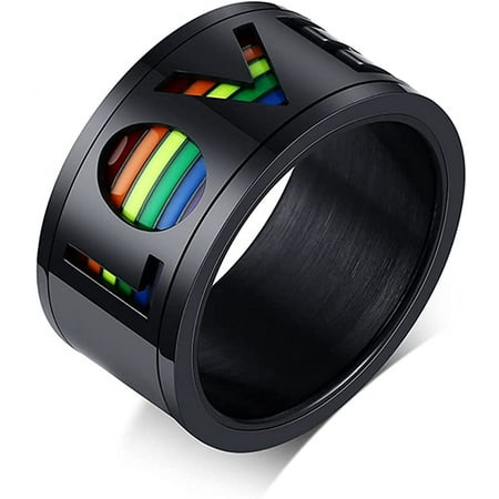 Rainbow Enameled LGBT Gay Lesbian Rings Rotatable Anti Anxiety Stress ...