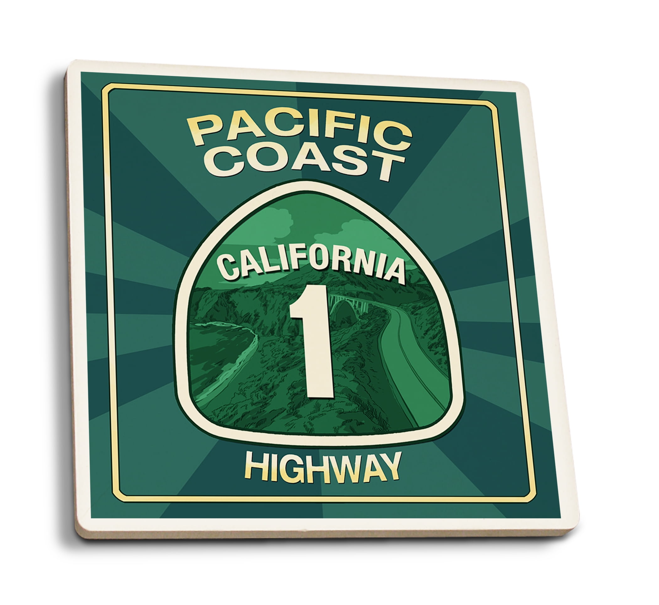 Lantern Press Ceramic Coaster Set, Highway 1, California, Pacific Coast ...