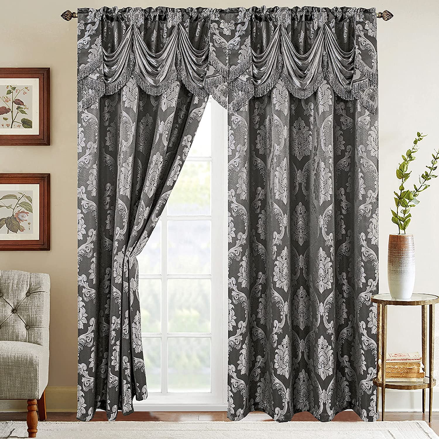 Curtain Window Panels with Attached Fancy Valance, (Set of 2) 54 x 84 ...