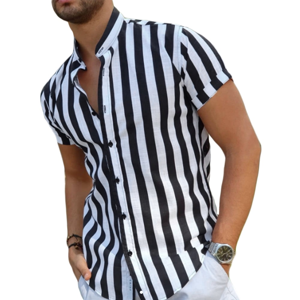 Incerun Incerun Mens Summer Short Sleeve Striped Shirts Casual T
