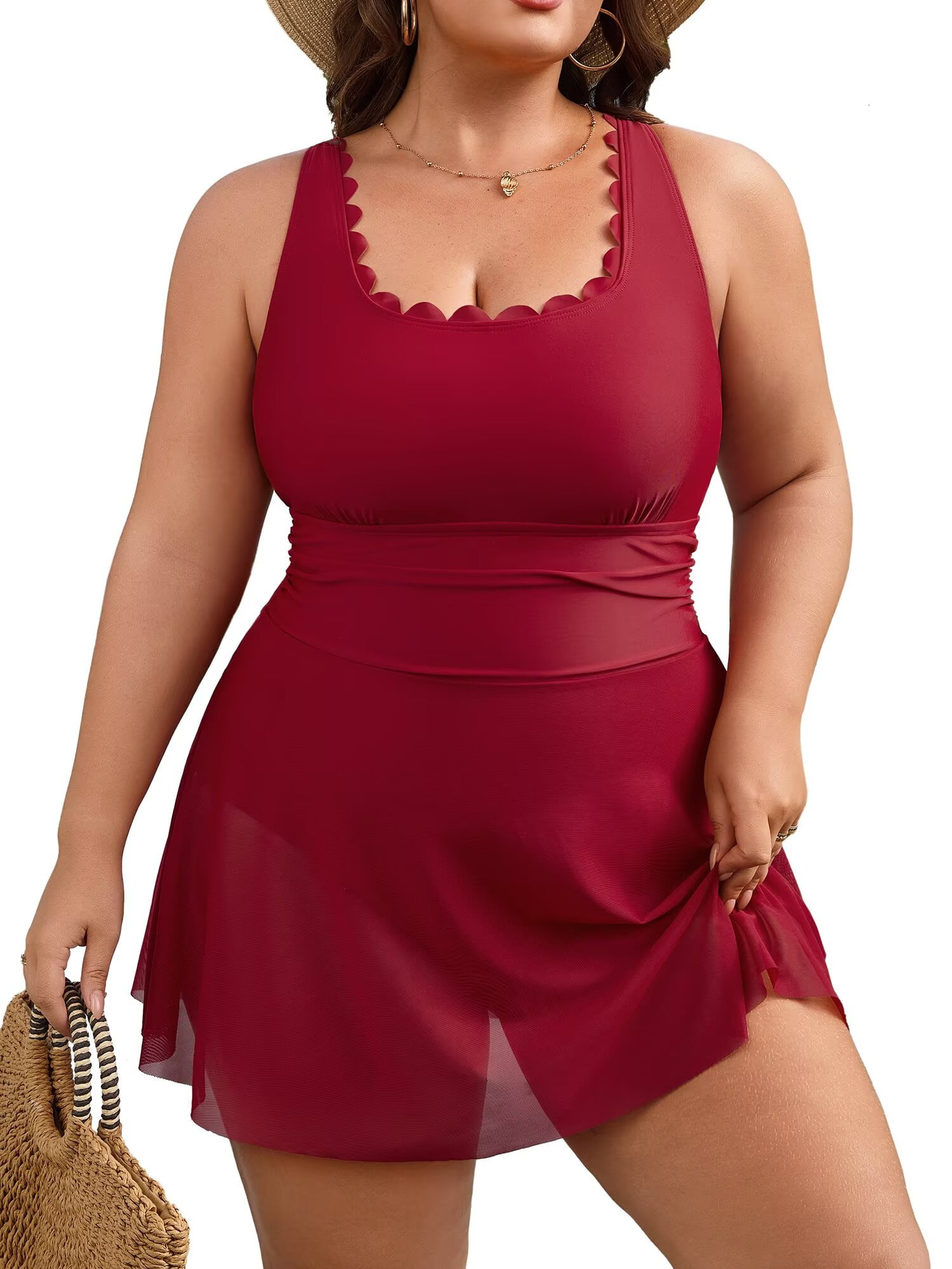 Charmo Plus Size One Piece Swimsuit Scalloped Swim Dress Bathing Suits ...