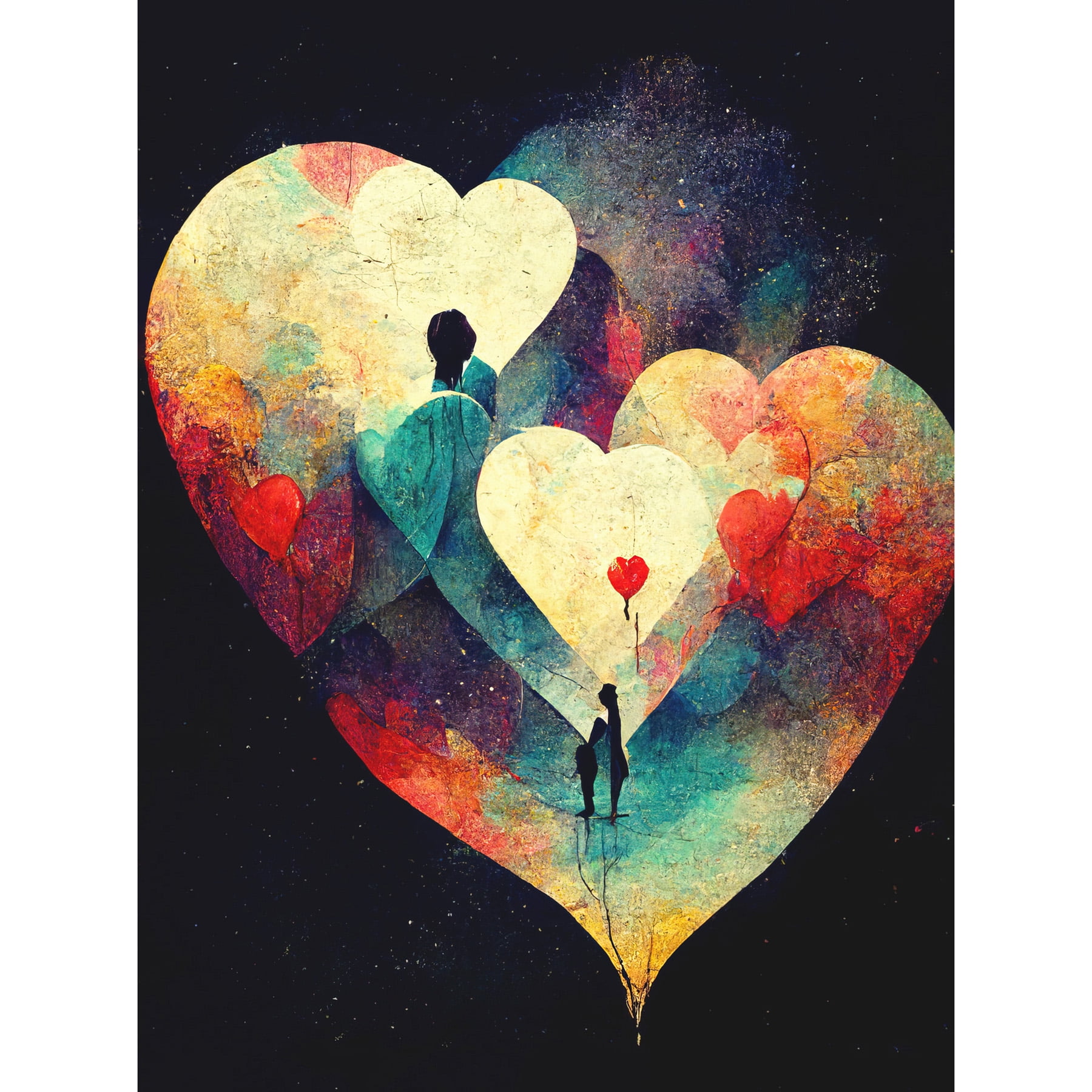 Abstract Love Hearts Night Sky Painting Modern Unframed Wall Art Print ...