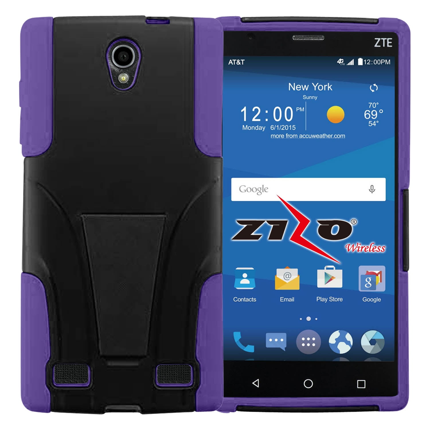 For ZTE ZMAX 2 Z955L- Z958 - HYBRID PC/SC Combo Cover w/ Kickstand ...