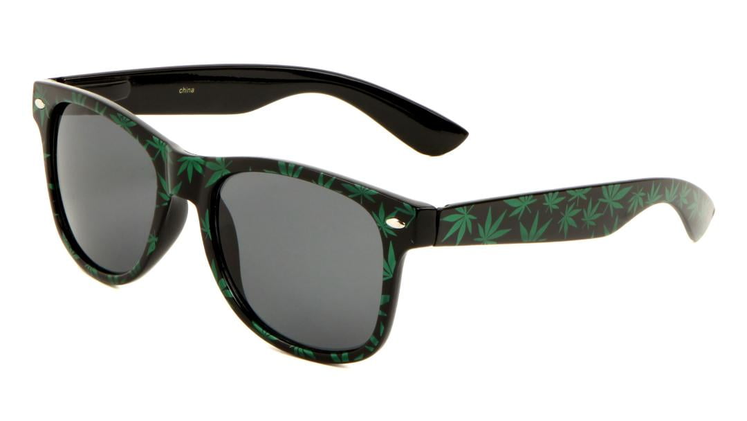 Black & Green Marijuana Weed Leaf Square Sunglasses - Black Lenses ...