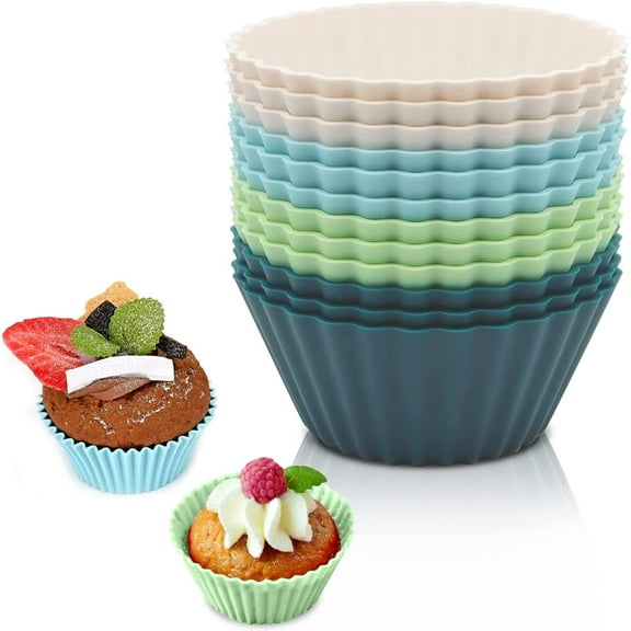 Silicone Cupcake Molds- 12 Pack Reusable Baking Muffin Cups, Non-Stick ...