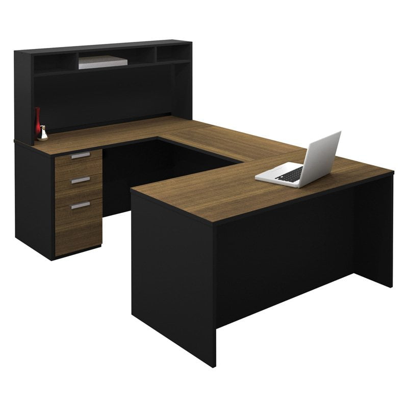 Bestar Pro-Concept U-Shaped Workstation with Small Hutch - Milk ...