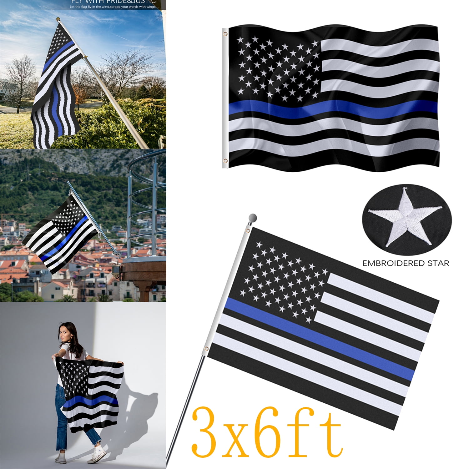 4x6 ft Thin Blue Line Flag Black White and Blue American Police Flag ...