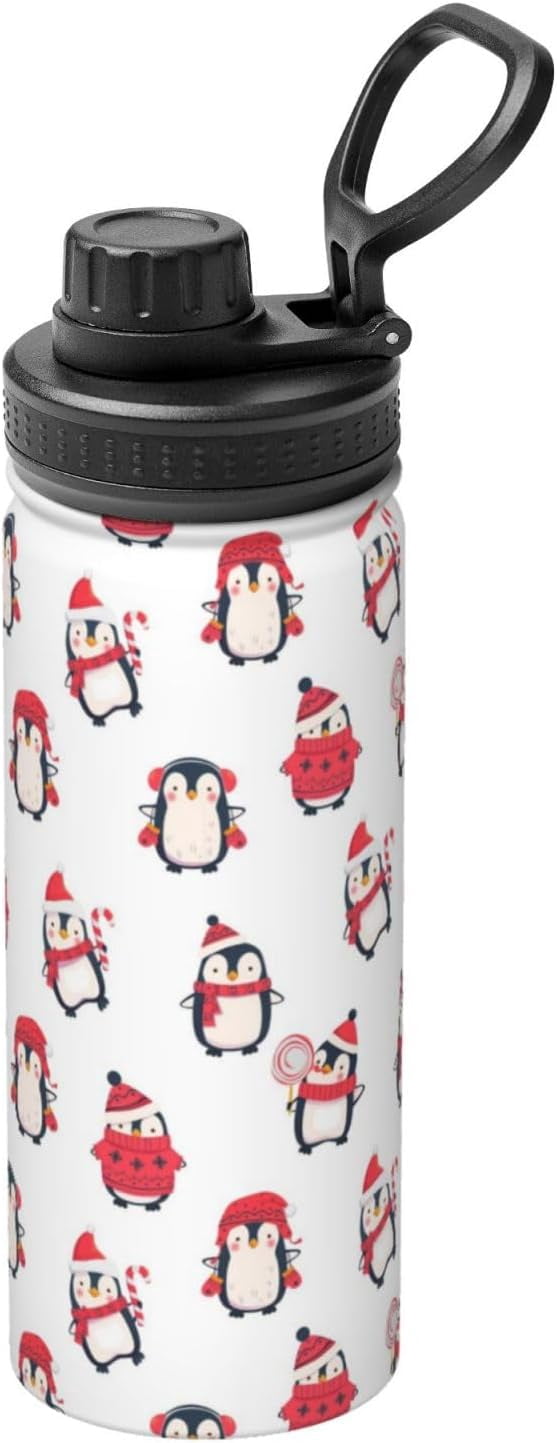 18oz Insulated Water Bottle Cute Penguin Pattern Reusable Stainless ...