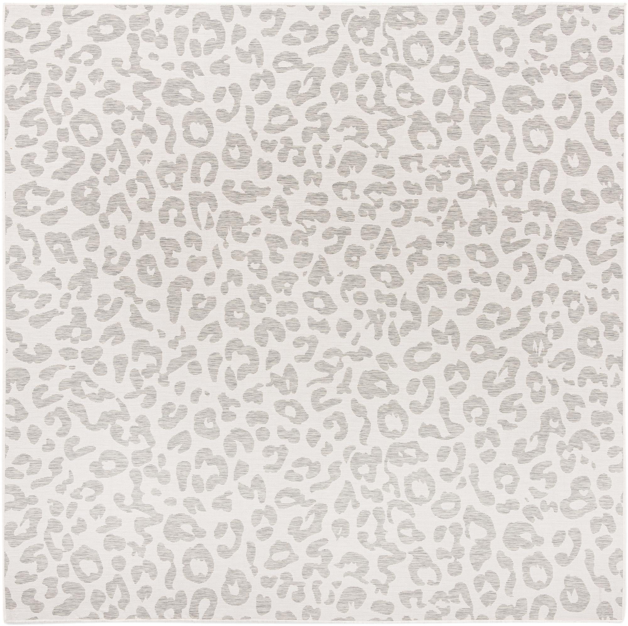 Unique Loom Leopard Indoor/Outdoor Safari Rug Ivory Gray 10' Square ...