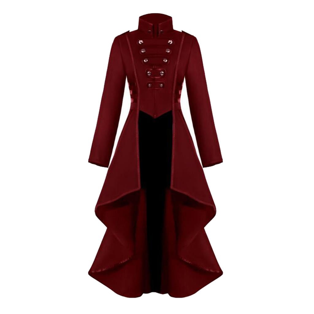 Manteau Long Gothique Steampunk pour Femmes, Veste Rétro Rouge ...