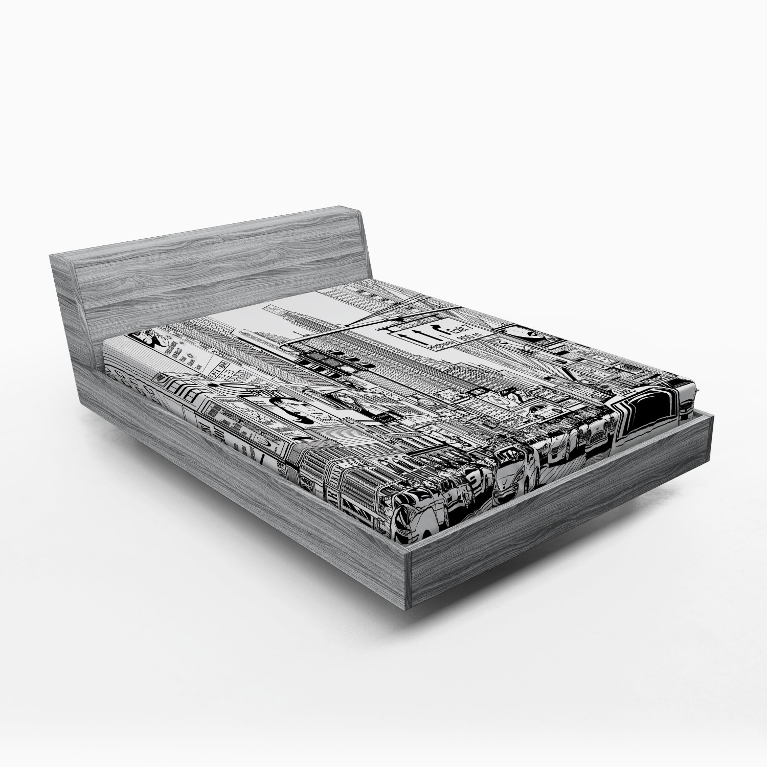 New York Fitted Sheet, Monochrome Sketch Drawing of Downtown Manhattan ...