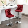 25 - 33 Inch Adjustable Seat Height Burgundy Velvet Bar Stools, Set of ...