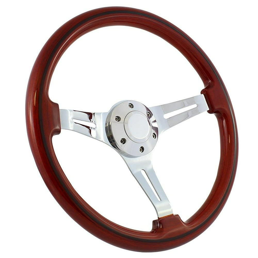 14 Inch Slotted 3 Spoke Steering Wheel Striped Light Wood Grip ...