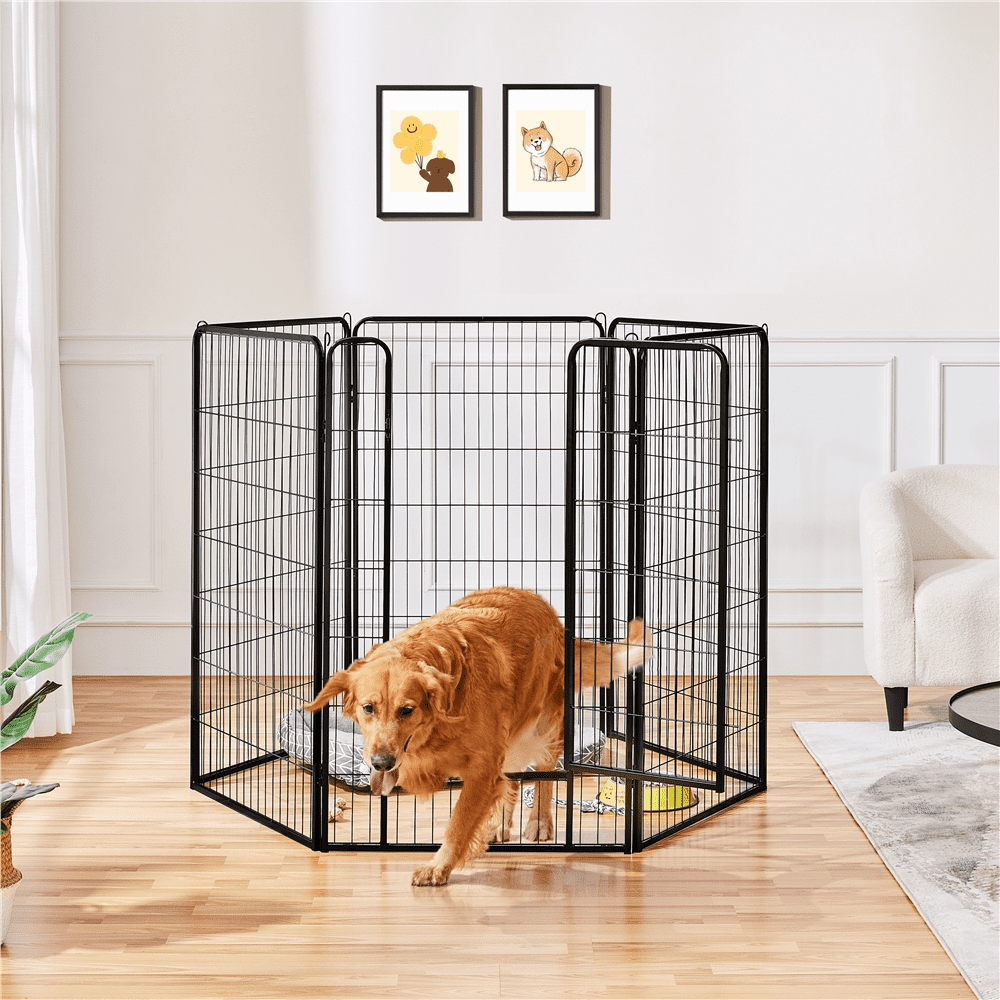 Yaheetech 47''H 6 Panels Dog Playpen Outdoor Indoor Fence,Black ...