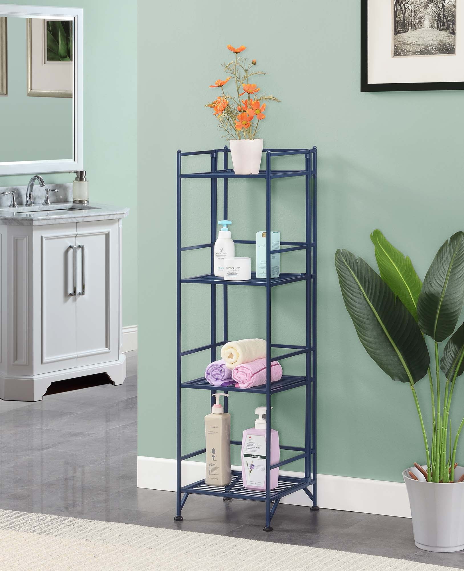 Convenience Concepts Xtra Storage 4 Tier Folding Metal Shelf, Cobalt ...