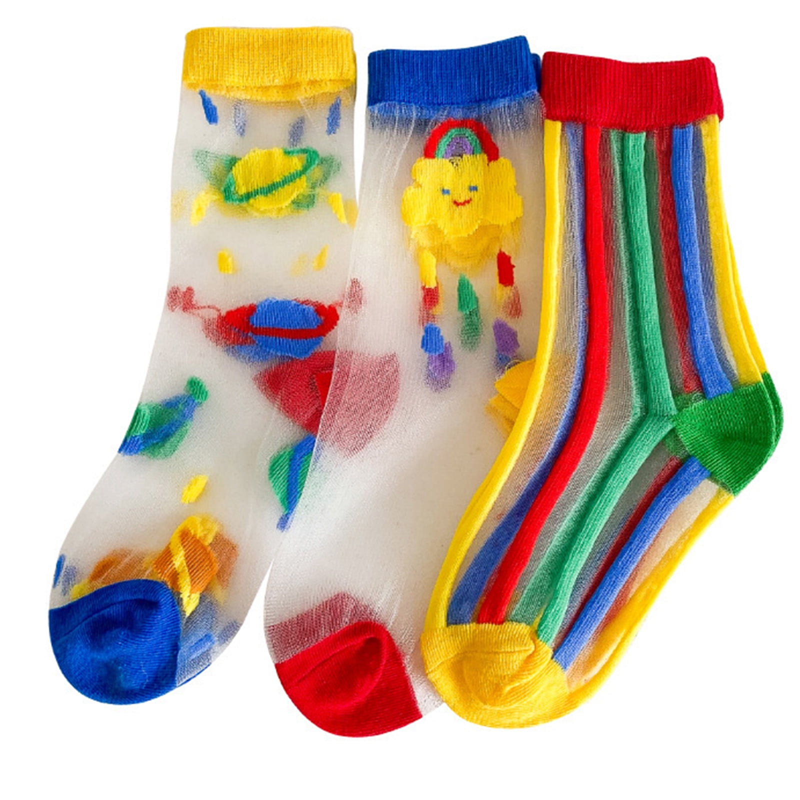 3Pairs of Kids Girls Cartoon Socks Toddler Summer Lace Socks Ultra-thin ...