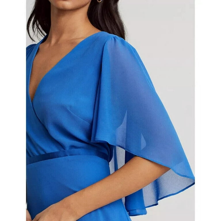 stores Blue Chiffon Long Sleeve A-Line Cocktail Dress Ralph Lauren ...