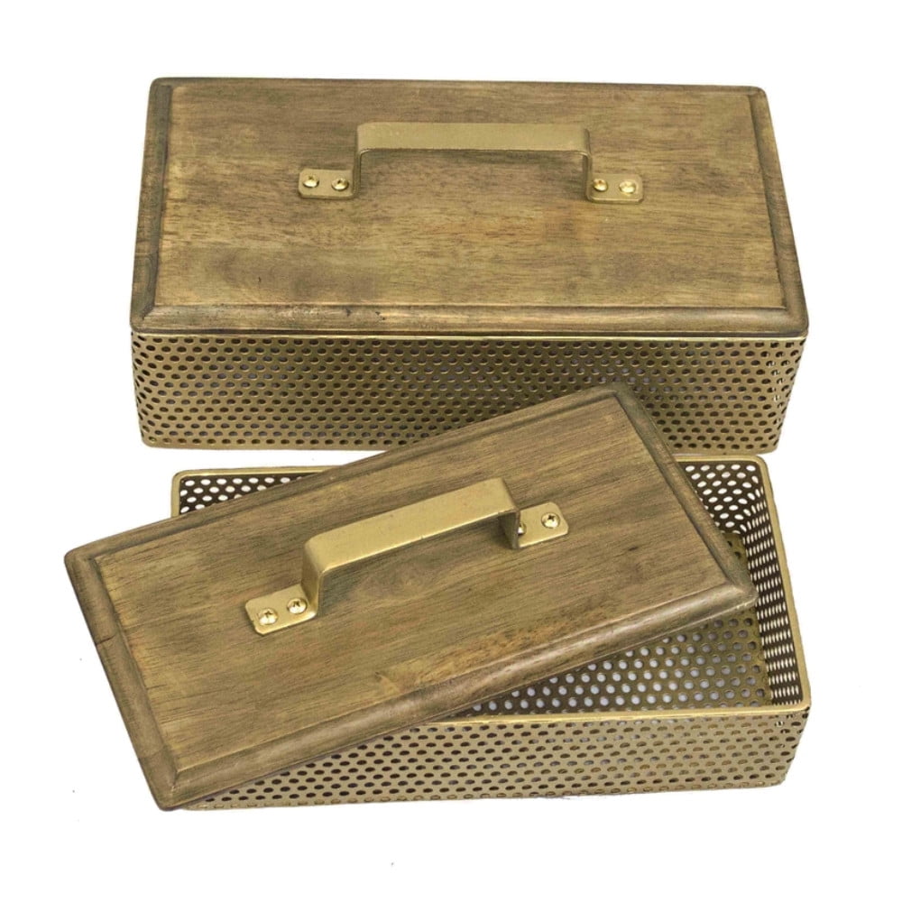 Traditional Design Metal Boxes, Gold, Set Of 2 - Walmart.com