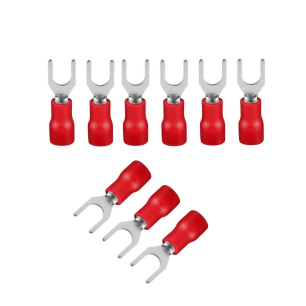 Spade Terminals Insulated Connectors Tinned Red Copper Crimp Fork Terminal 4 Screw Awg 22 16