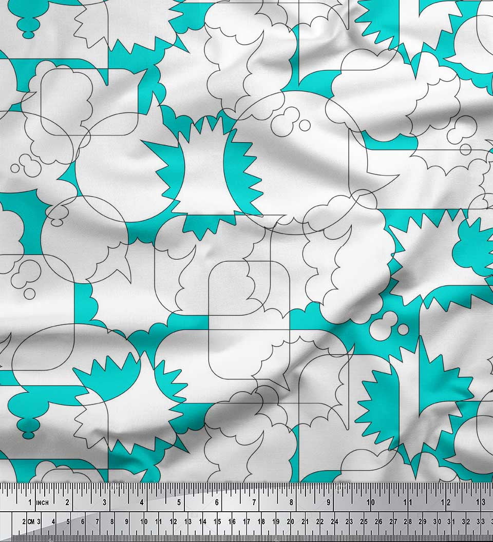 Soimoi Green Silk Fabric Black Sketch Modern Style Fabric Prints By ...