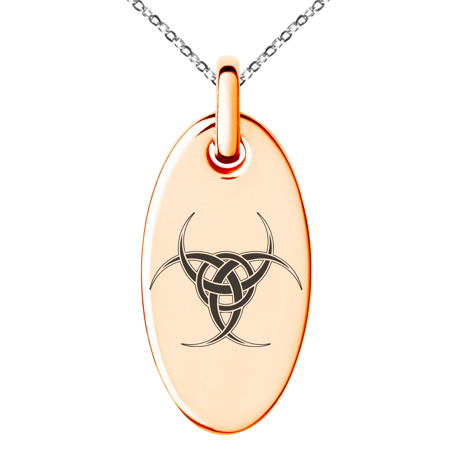 Stainless Steel Interlock Tribal Biohazard Engraved Small Oval Charm ...