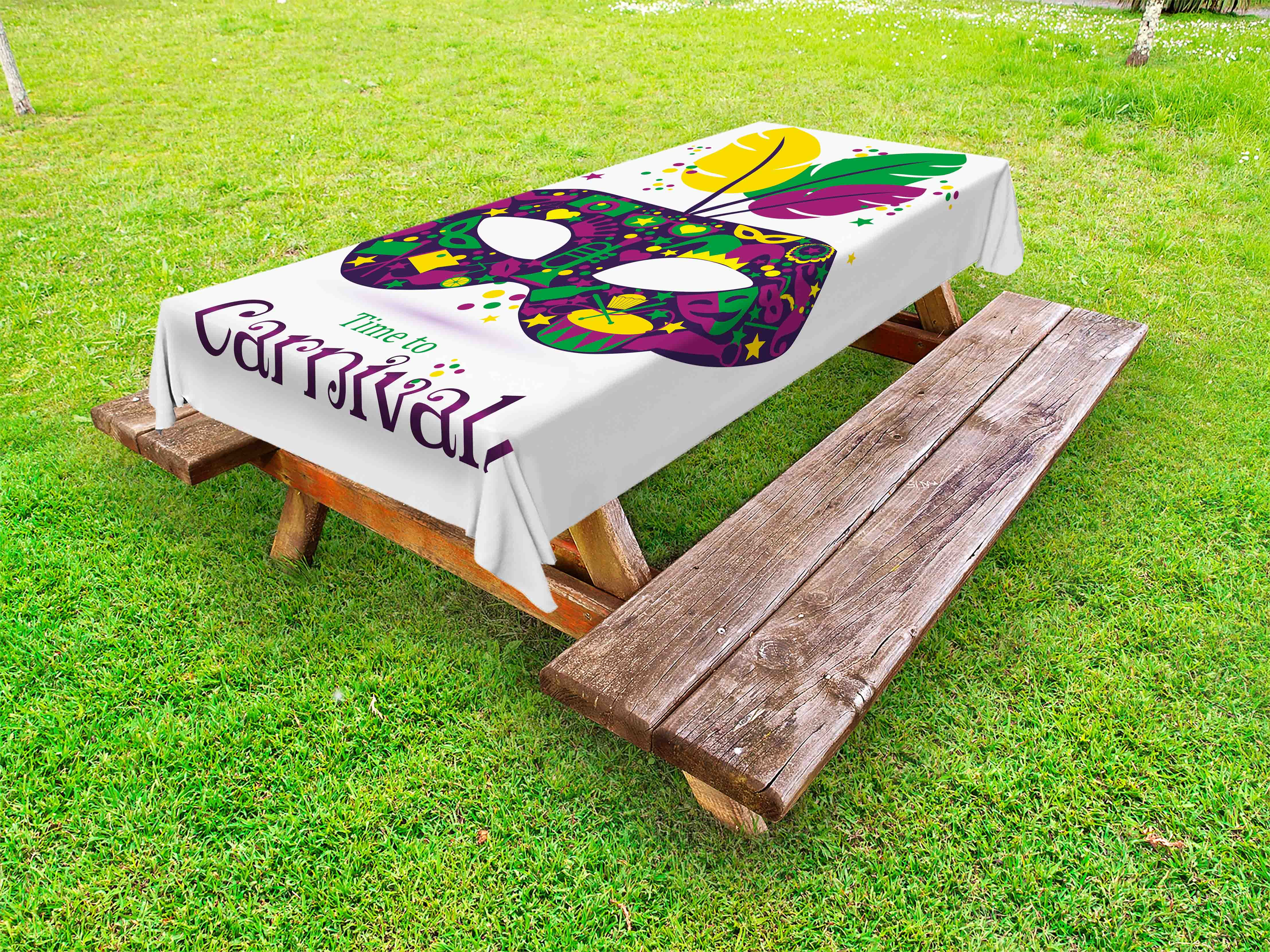 Mardi Gras Outdoor Tablecloth, Time To Carnival Themed Design Mask with ...