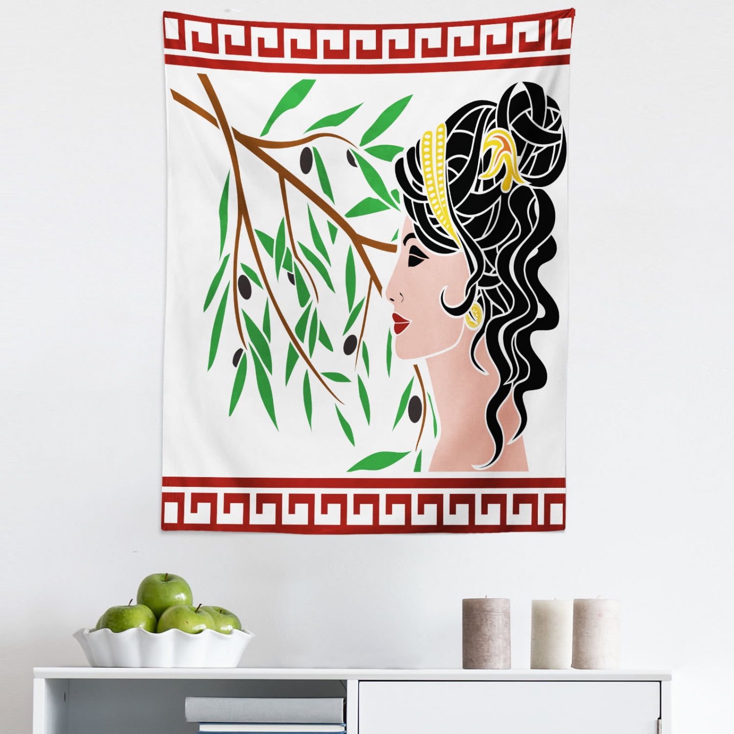 Retro Tapestry, Mythological Aphrodite Profile and Olive Branch Greek ...