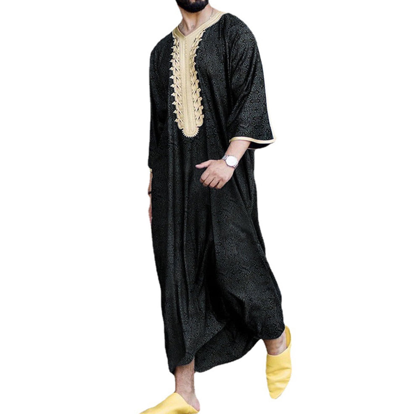 Men Islamic Clothing Black Muslim Dubai Arabic Kaftan Robe Dresses ...