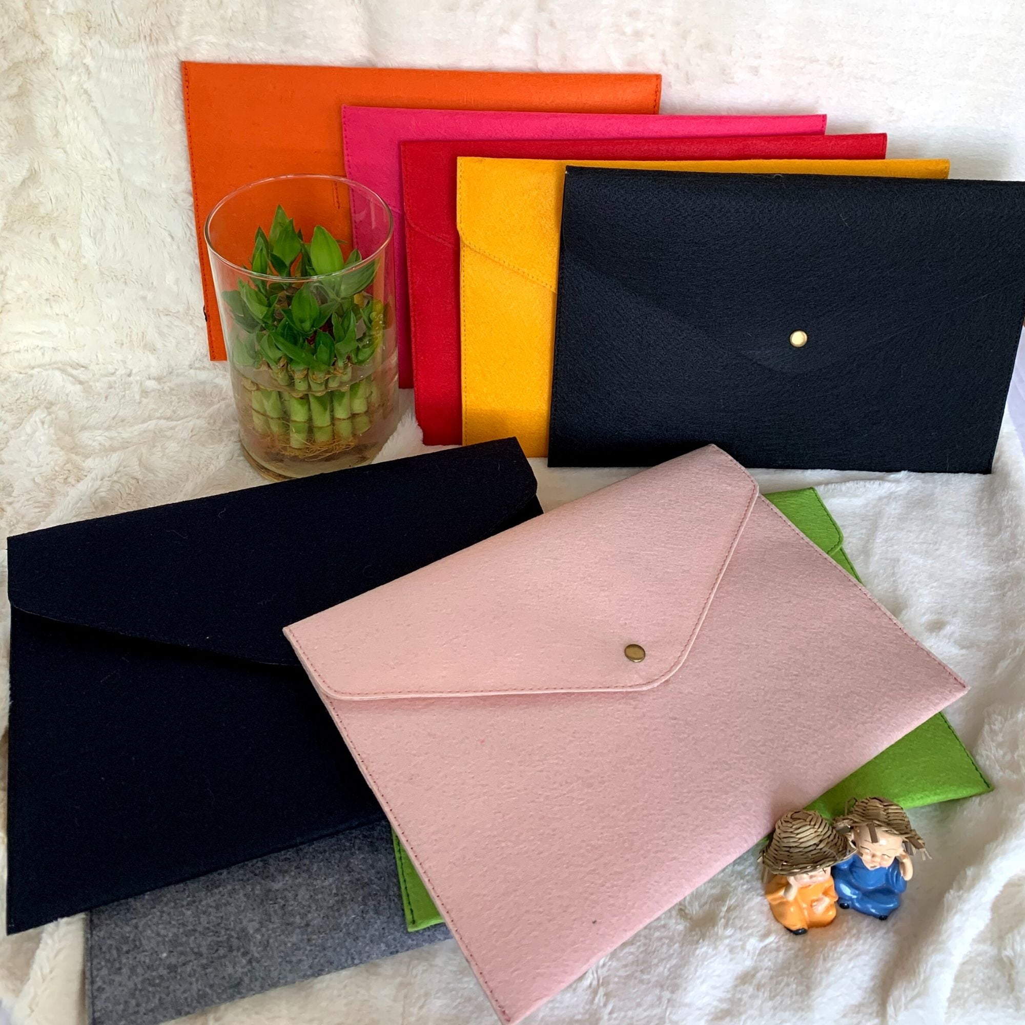 3 Multi Color Felt Document Folders-Portable Paper Organizer with Snap ...