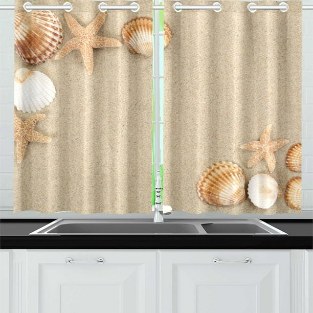 MKHERT Sea Shells and Stars Window Curtain Kitchen Curtains Window ...