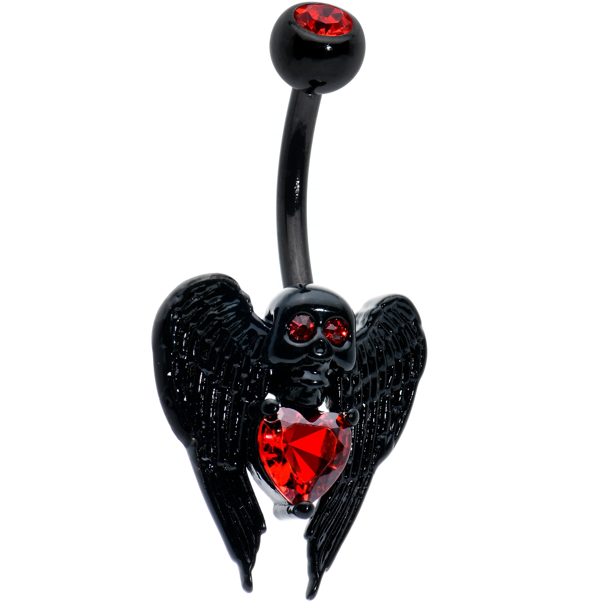 Body Candy Womens 14G 316L Stainless Steel Black Piercing Winged Skull Heart Gothic Belly Button ...