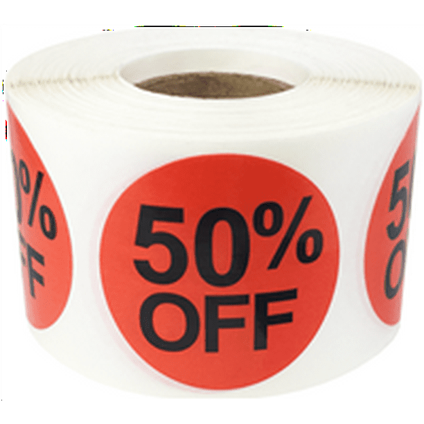 Red 50% Percent Off Stickers for Retail, 1.5 Inch Round, 500 Labels on ...