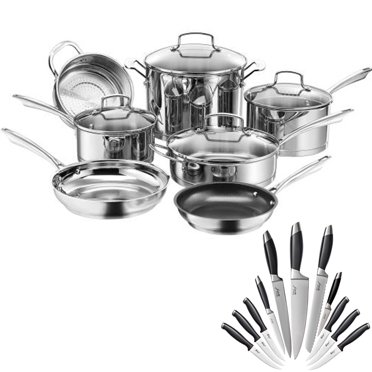 PureLife Series 11-Piece Stainless Steel Cookware Set with Glass Lid ...
