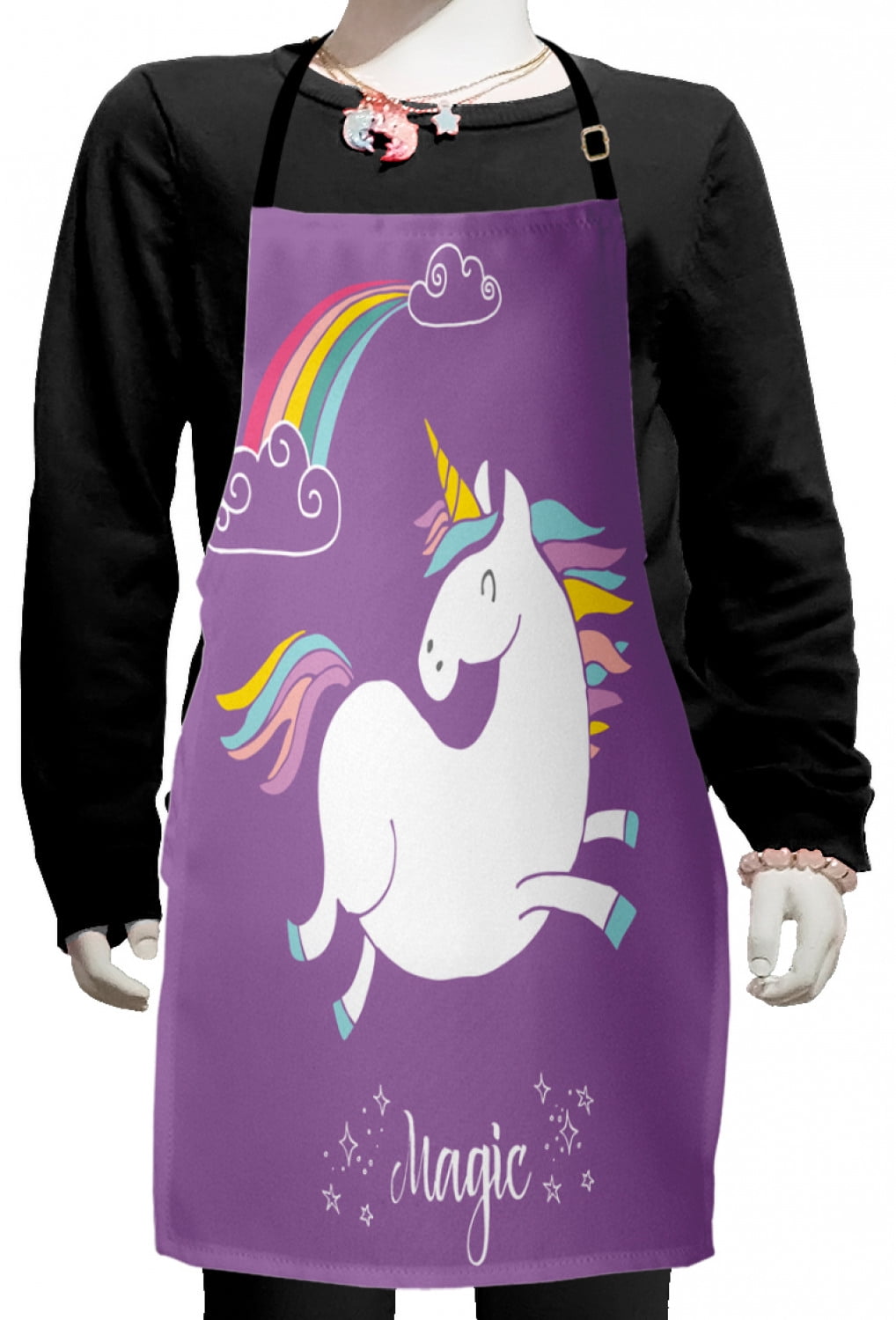 Unicorn Kids Apron, Mythical Animal Clouds and Rainbow Fairy Horse ...