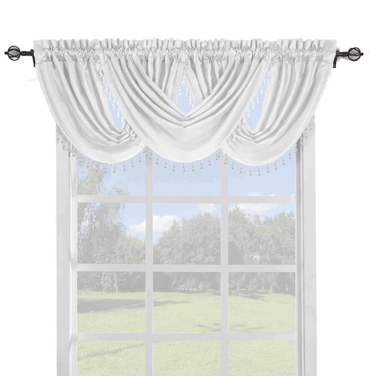 Single Soho Faux Silk Waterfall Window Valance- White - 57x37 - Walmart.com