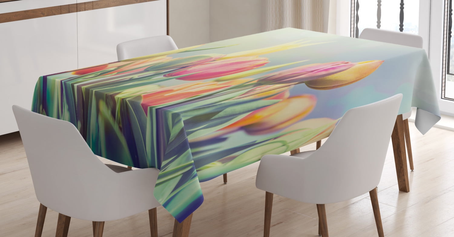 Ambesonne Pastel Tablecloth Rectangular Table Cover, Tulips Flower Bed ...
