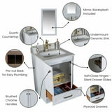 Livia Collection 24'' White Bathroom Vanity with Quartz Countertop and ...